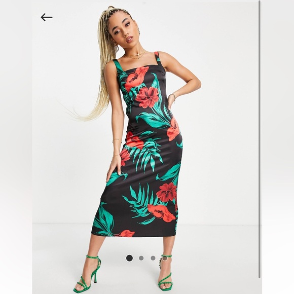 ASOS | Dresses | First Distraction The Label Satin Square Neck Floral ...
